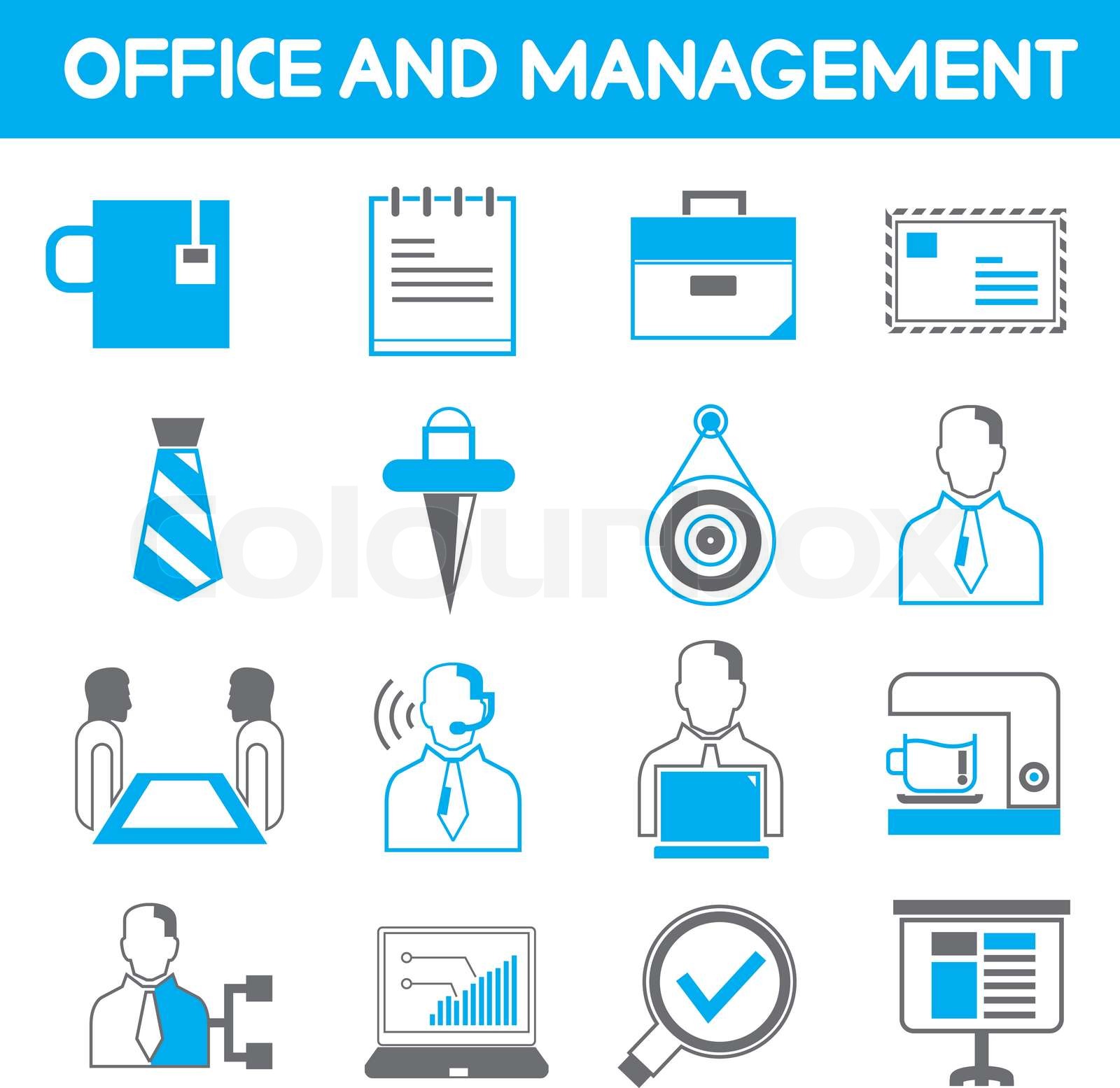 office icons, management icons blue buttons set | Stock vector | Colourbox