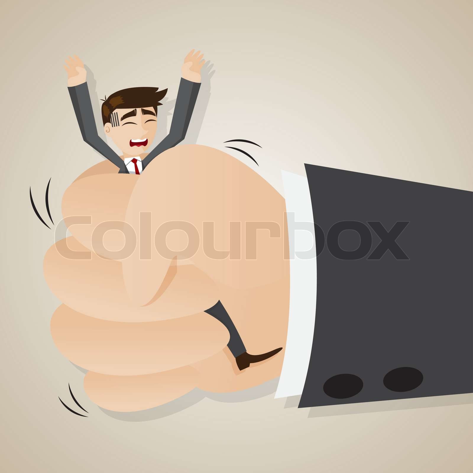 cartoon businessman squeezed by boss hand | Stock vector | Colourbox