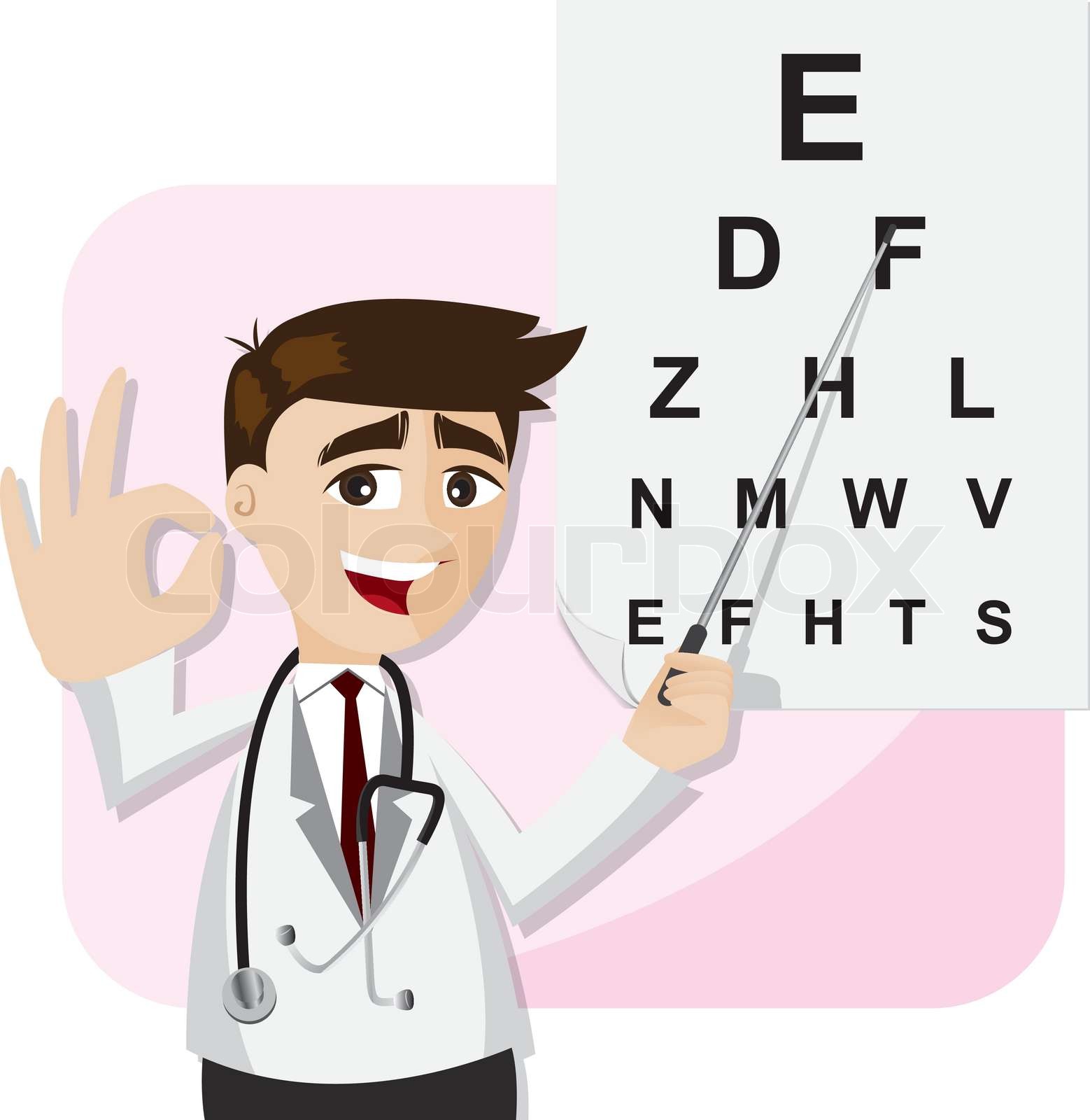 cartoon ophthalmologist with chart testing eyesight | Stock vector ...