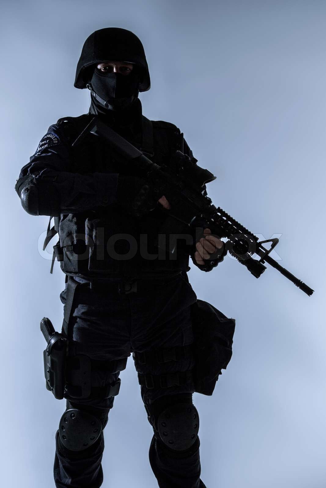 Swat Officer Backlit Stock Image Colourbox