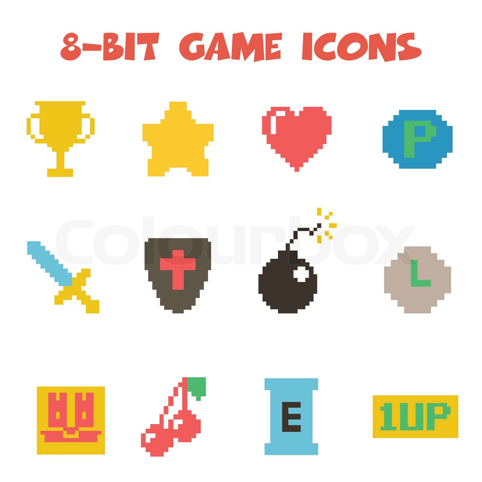 8 bit item icons color | Stock vector | Colourbox