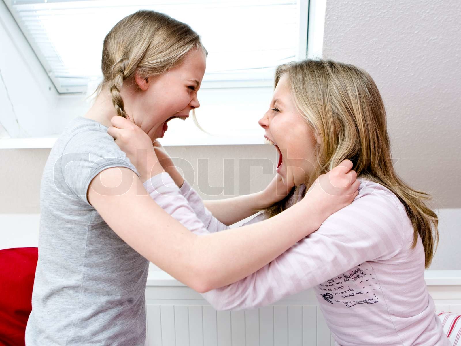 Two teenage girls screaming and pulling each other's hair | Stock image ...