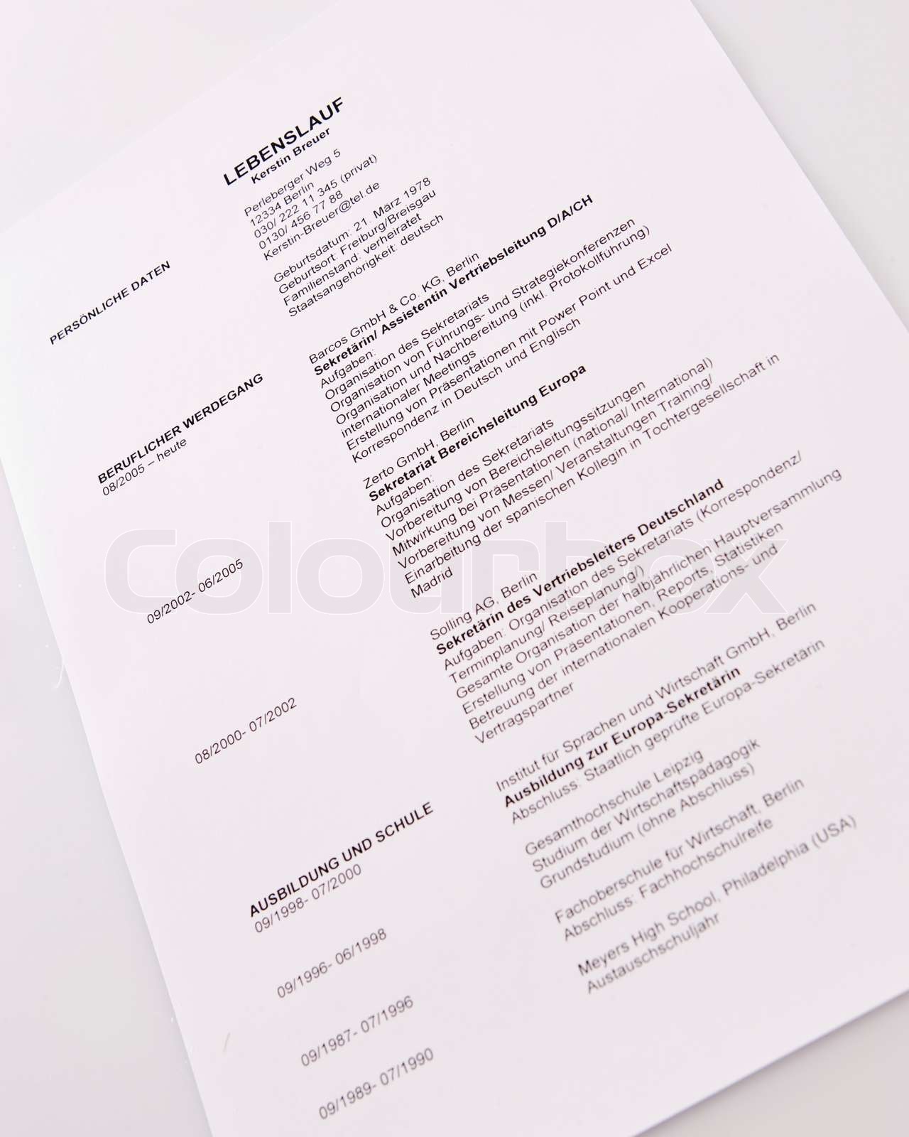 Curriculum vitae in german | Stock image | Colourbox