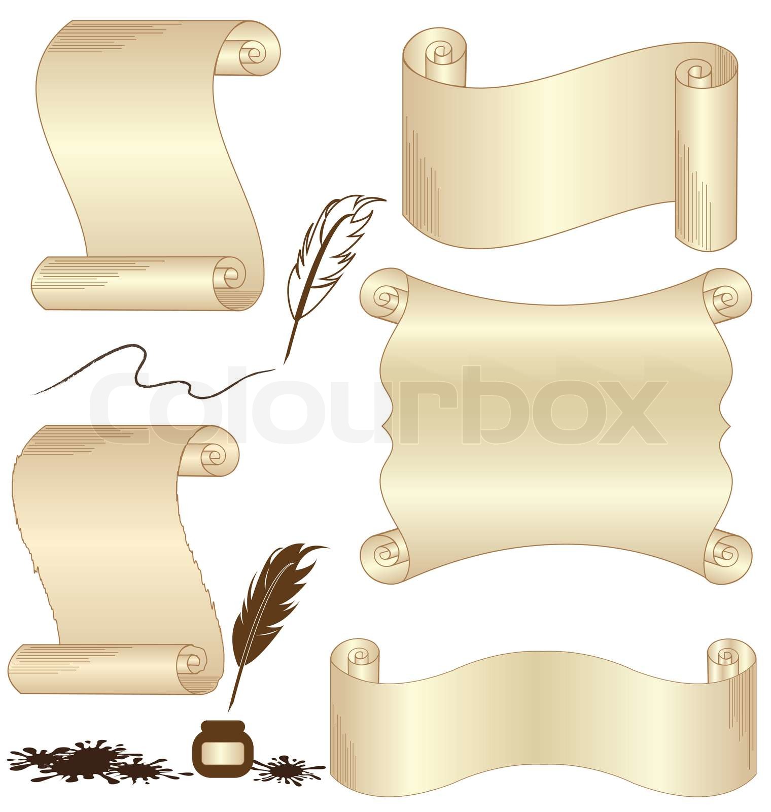 Parchment Vector set with feather isolated on white | Stock vector ...