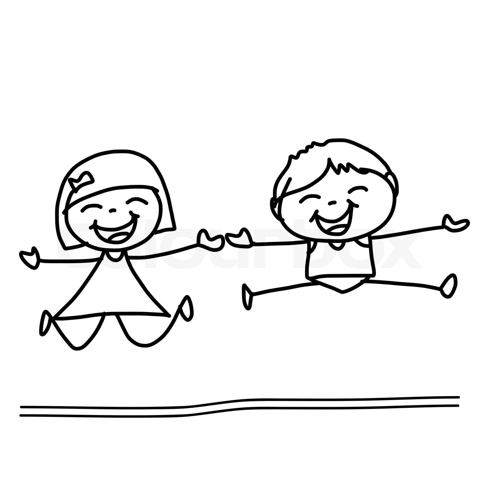 hand drawing cartoon happy kids | Stock vector | Colourbox