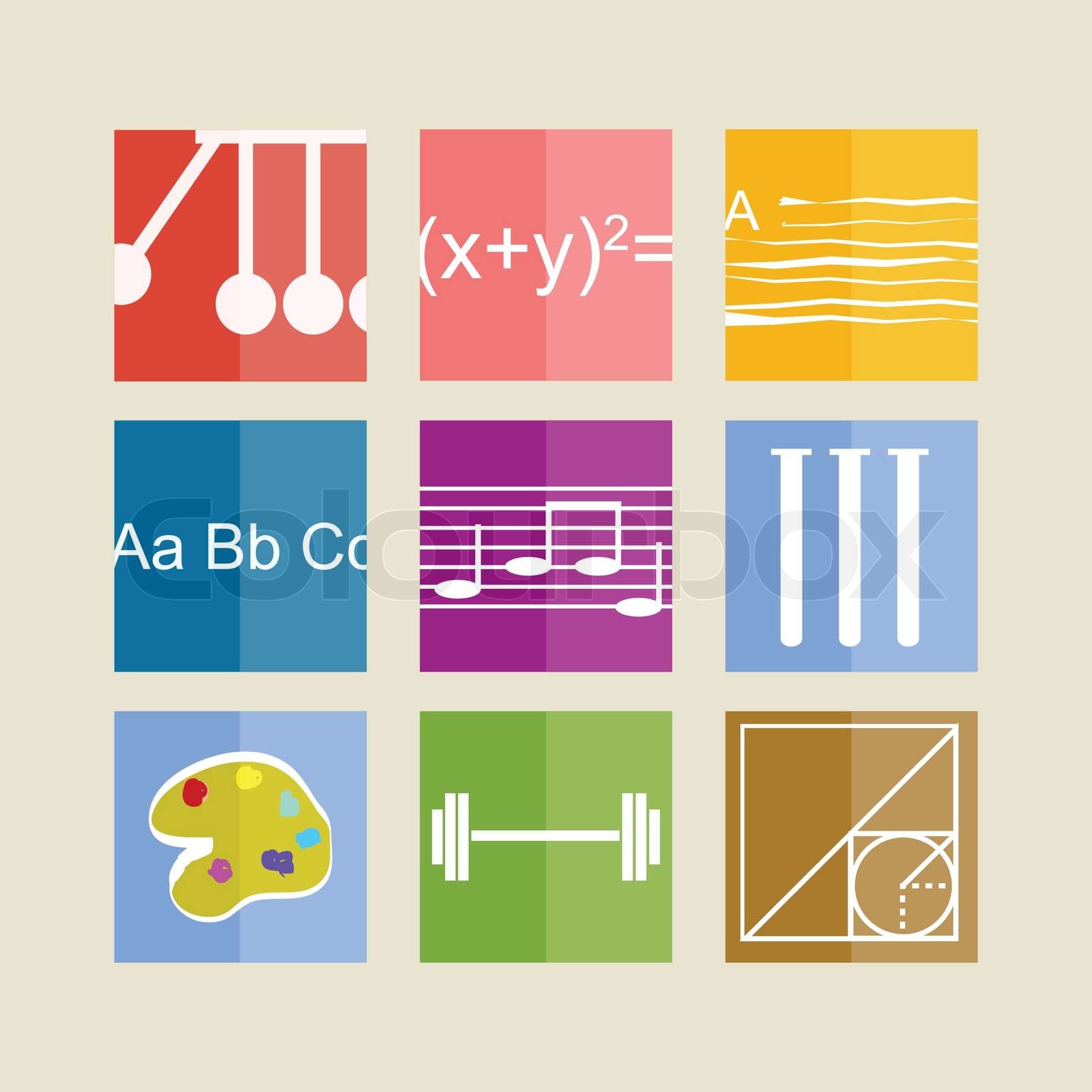 Symbole für Unterrichtsfächer | Stock-Vektor | Colourbox