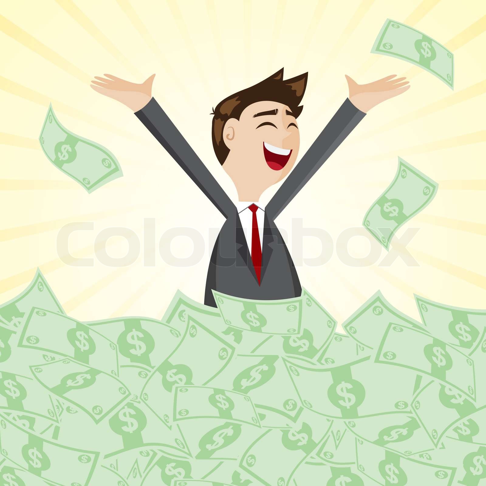Cartoon Geschäftsmann auf Haufen Geld Geld | Stock-Vektor | Colourbox