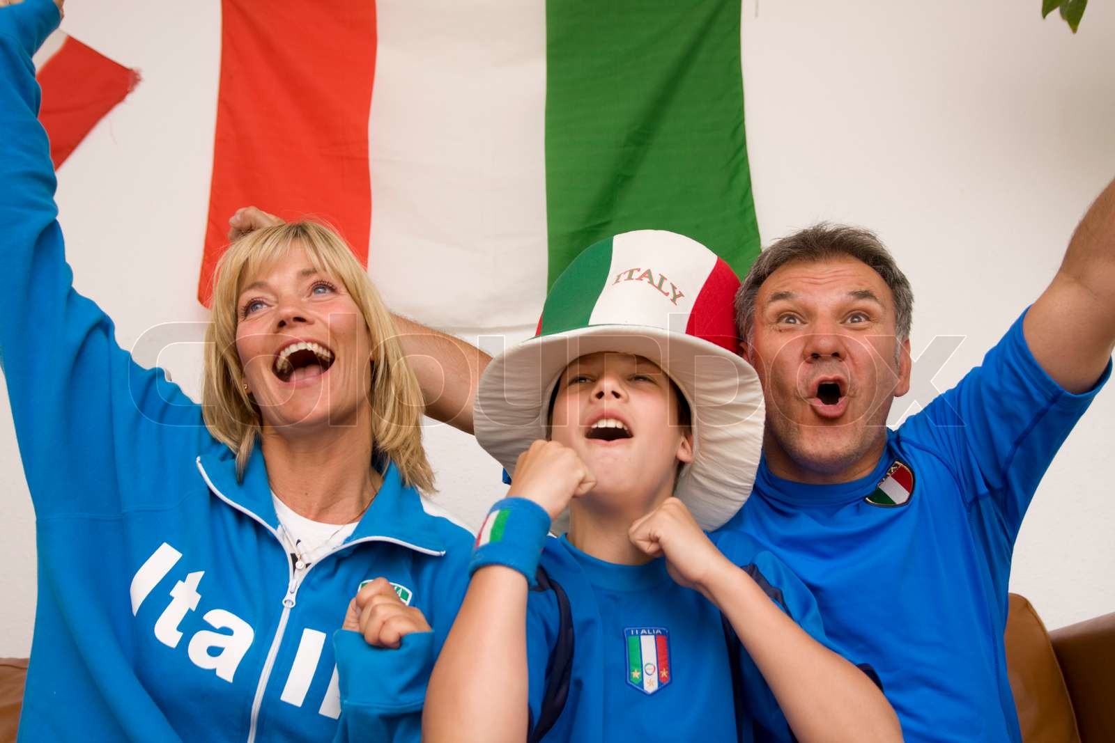 Excited Italian fans watching football championship | Stock image ...