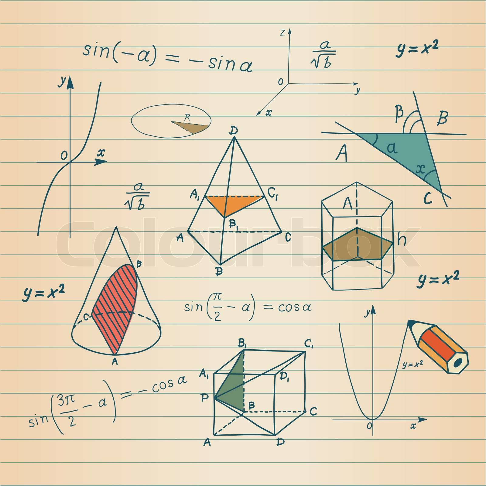 Mathematics - geometric shapes and expressions sketches | Stock vector ...