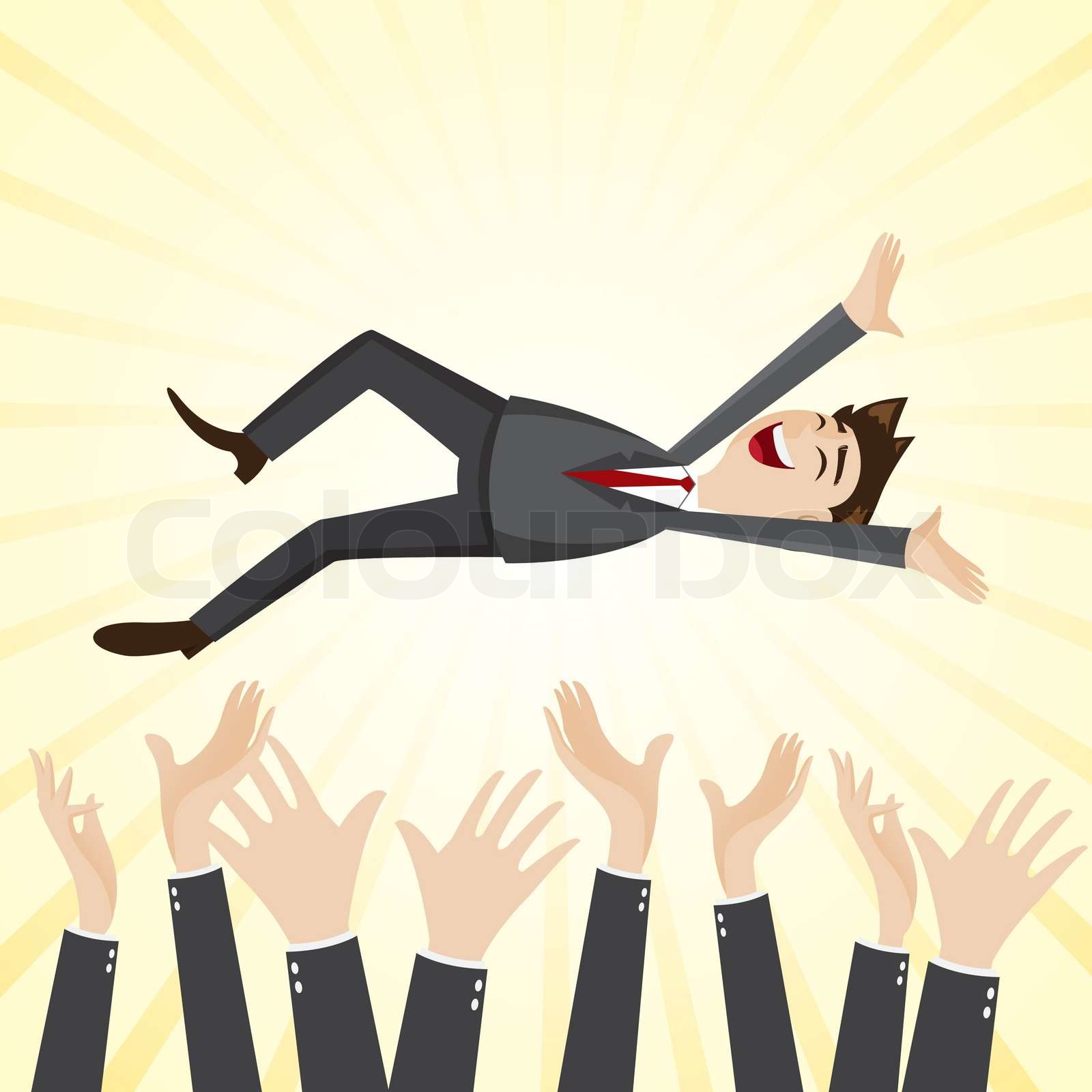 cartoon happiness businessman throw up teammate hand | Stock vector ...