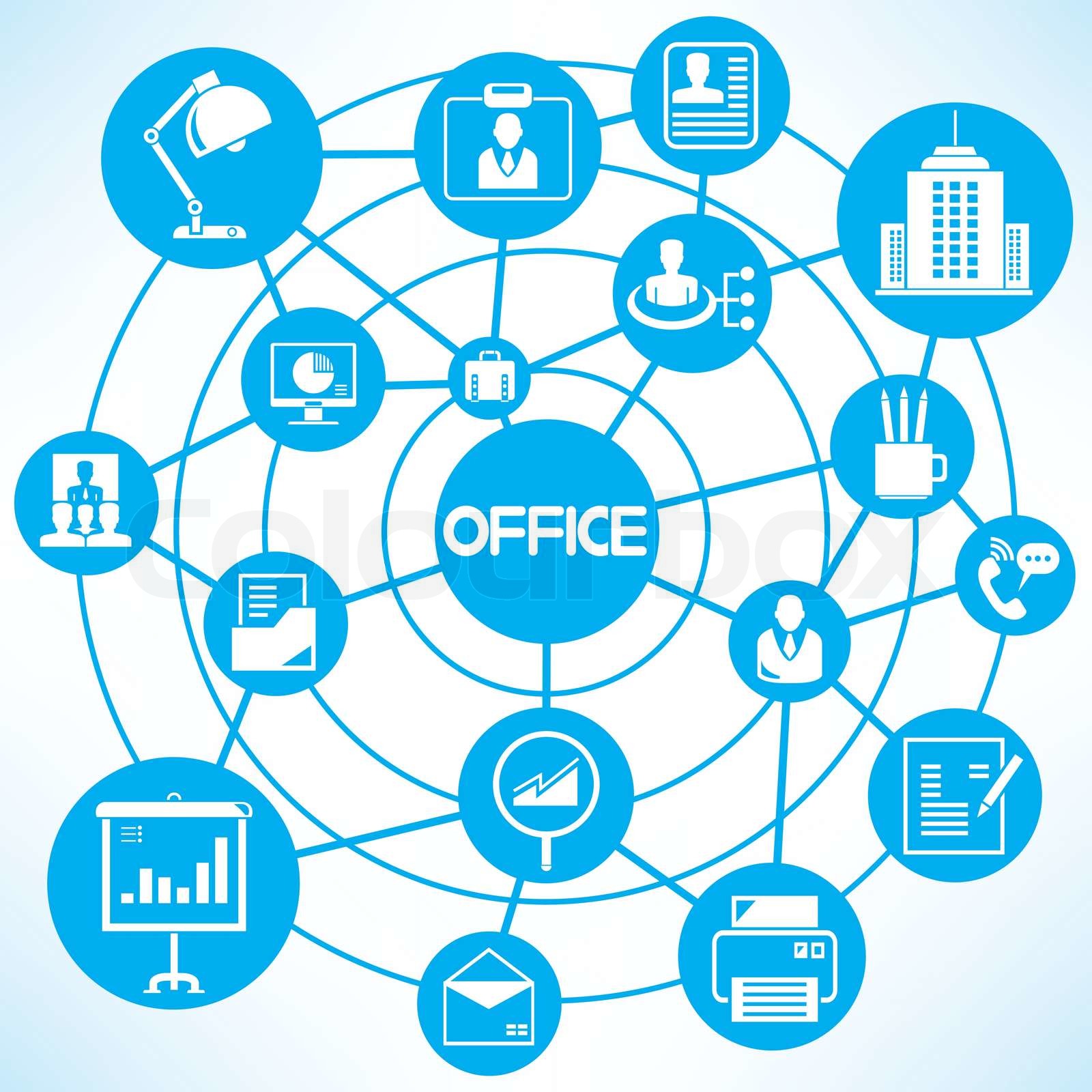 office and organization, blue connecting network diagram | Stock vector ...