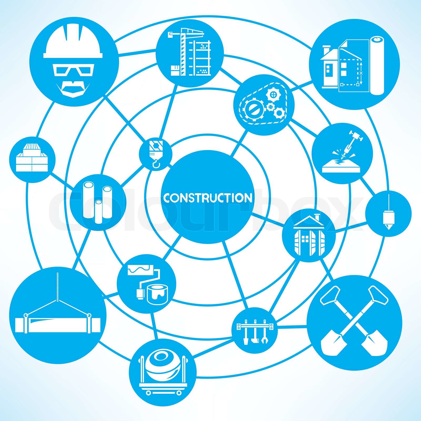 construction management, blue connecting network diagram | Stock vector ...