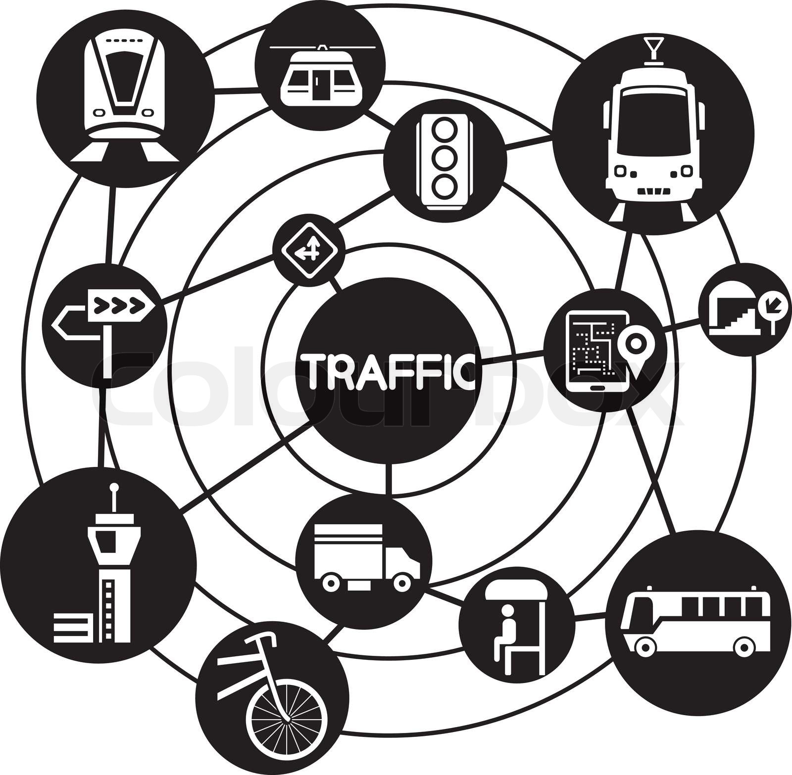 traffic and transportation, connecting network diagram | Stock vector ...