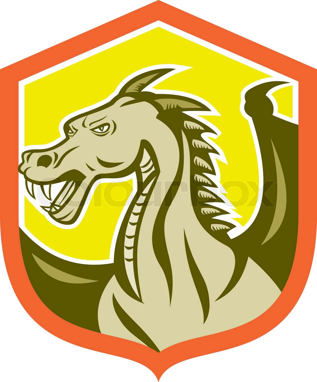 Green Dragon Head Shield Cartoon | Stock vector | Colourbox