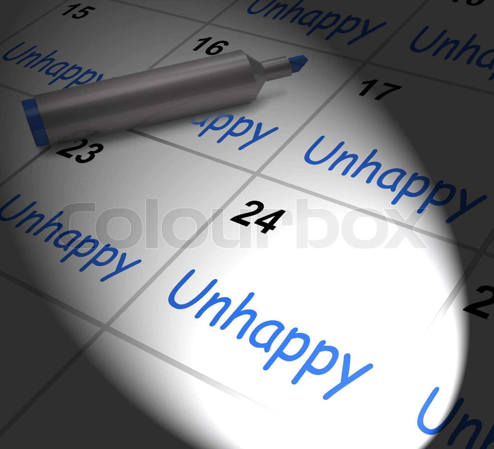 Unhappy Calendar Displays Problems Stress Or Sadness | Stock image ...