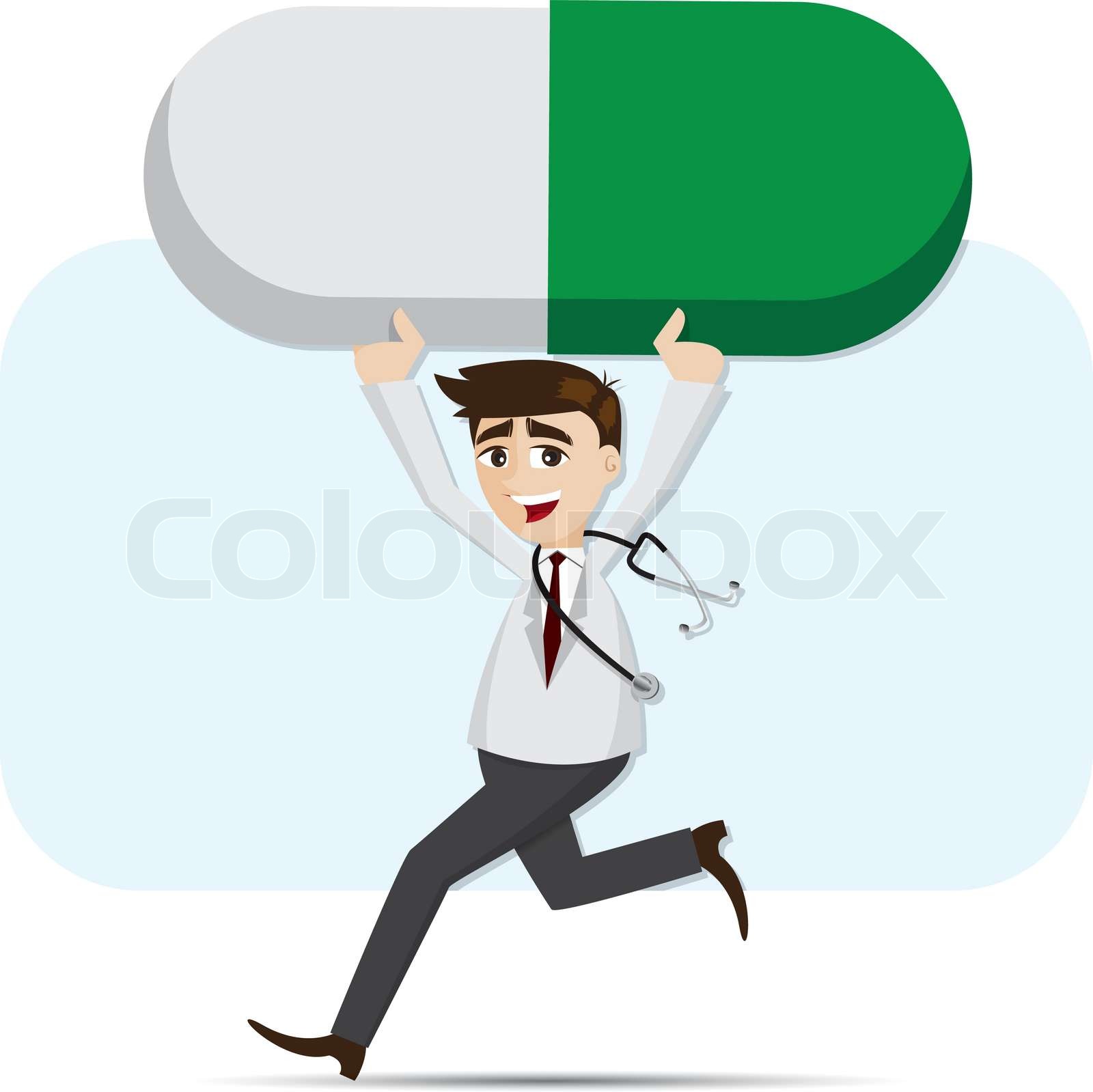 cartoon doctor carrying medicine pill | Stock vector | Colourbox