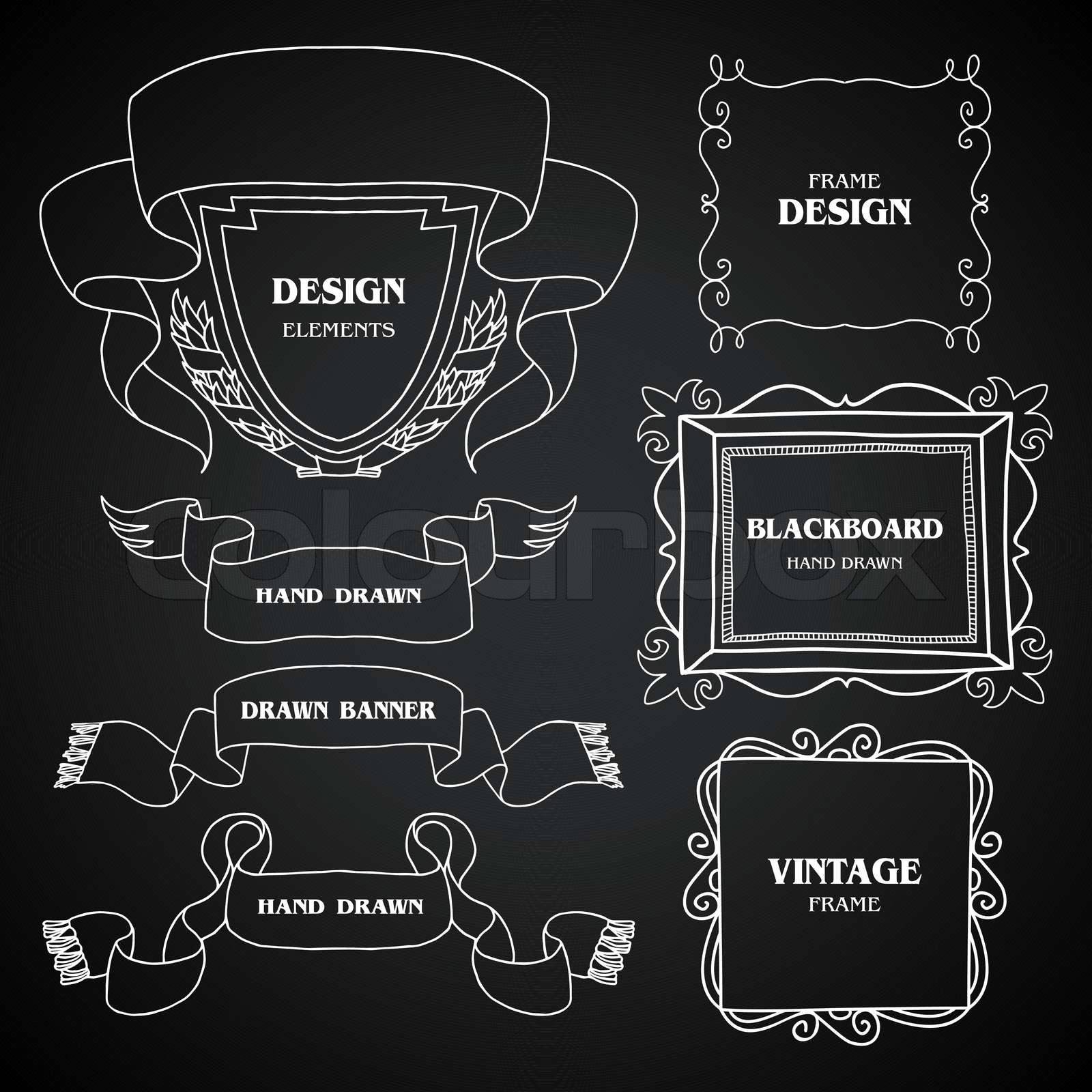 Vintage chalkboard photo frames set, drawing doodle style, ornamental ...