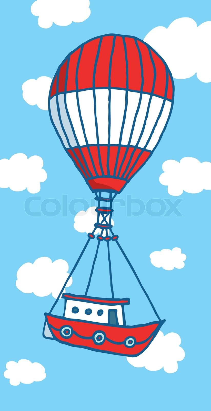 Hot air balloon boat flying to adventure | Stock vector | Colourbox