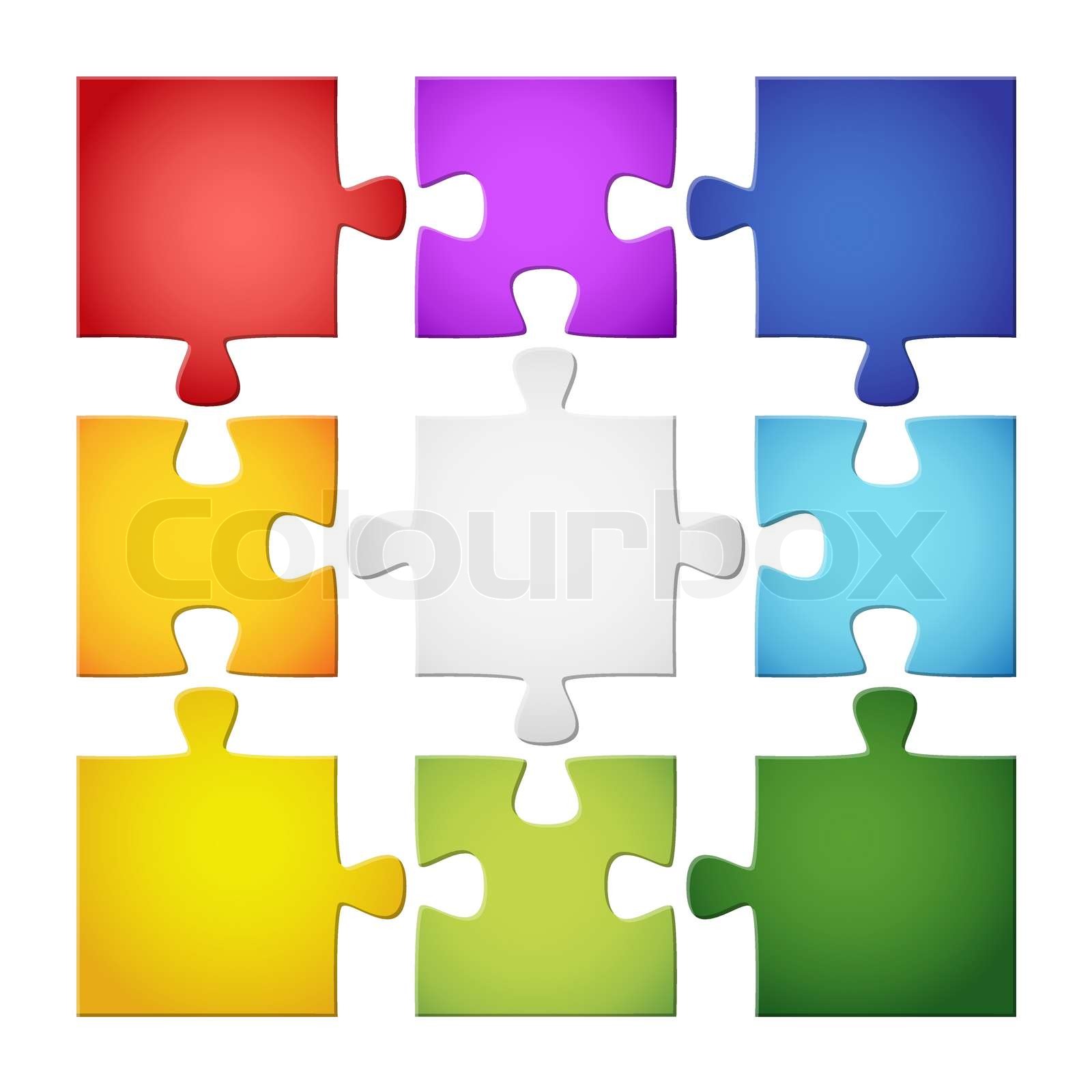 9 farbige Puzzleteile | Stock-Vektor | Colourbox