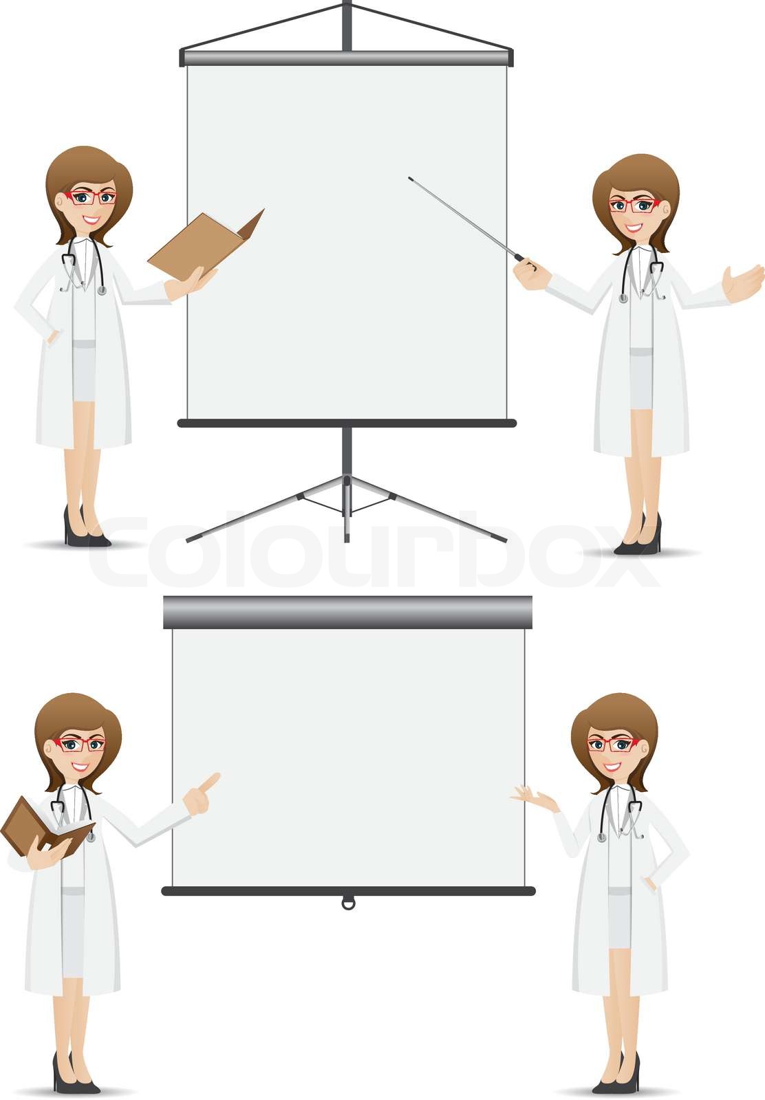 cartoon cute doctor presentation with blank board set | Stock vector ...
