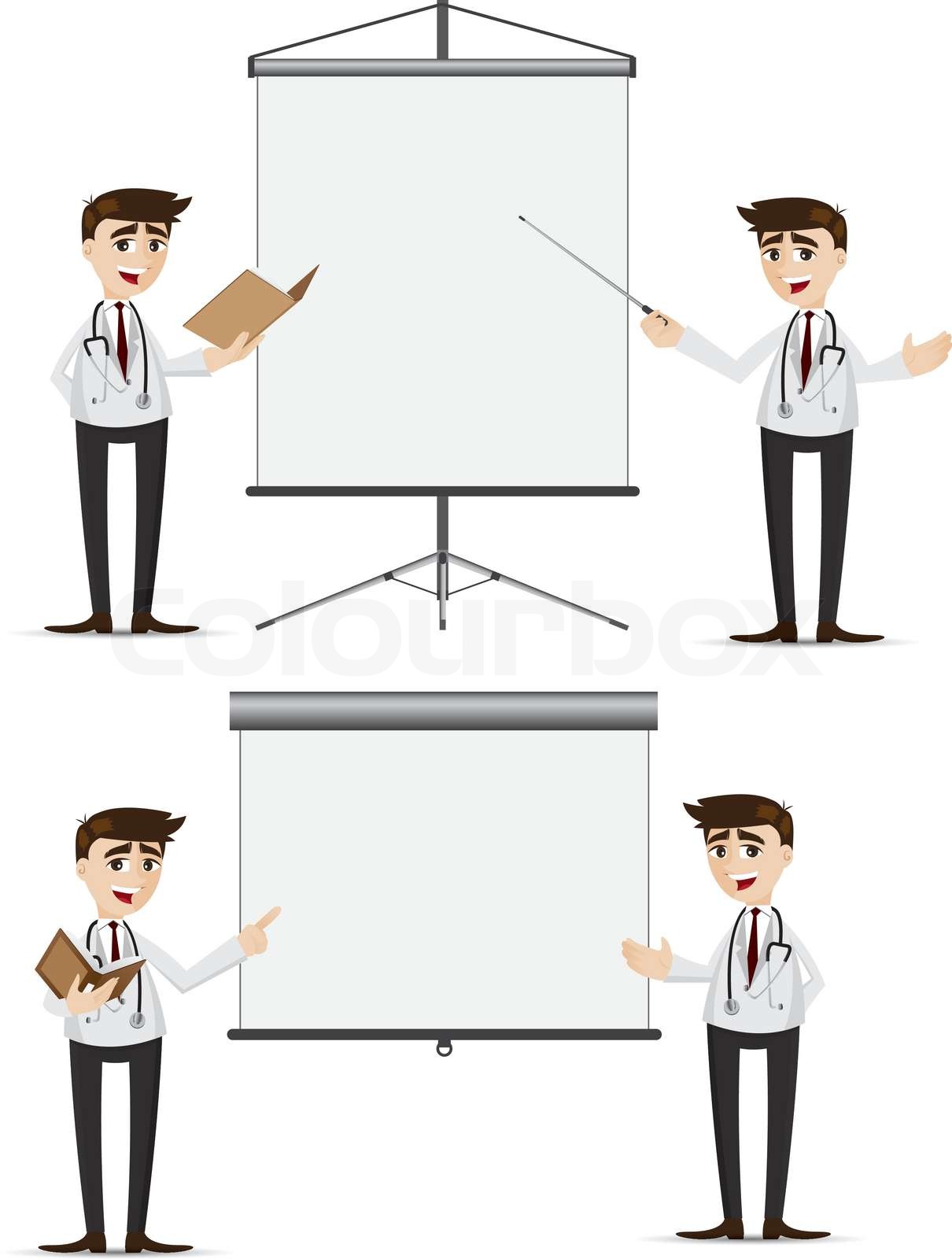 cartoon doctor presentation with blank board set | Stock vector | Colourbox