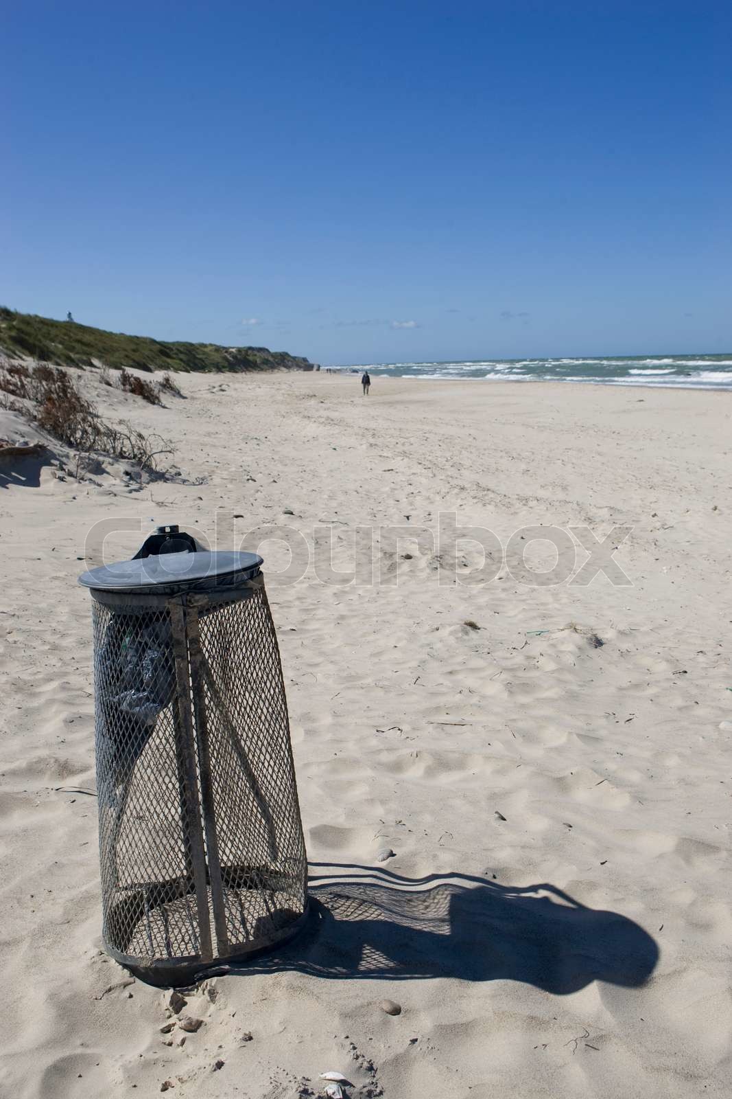 Waste bin at Skagen beach | Stock image | Colourbox