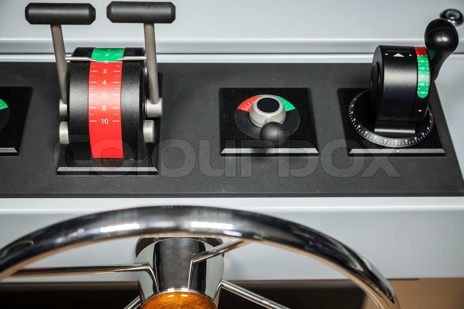 Nautical ships control panel on the captains bridge | Stock image ...