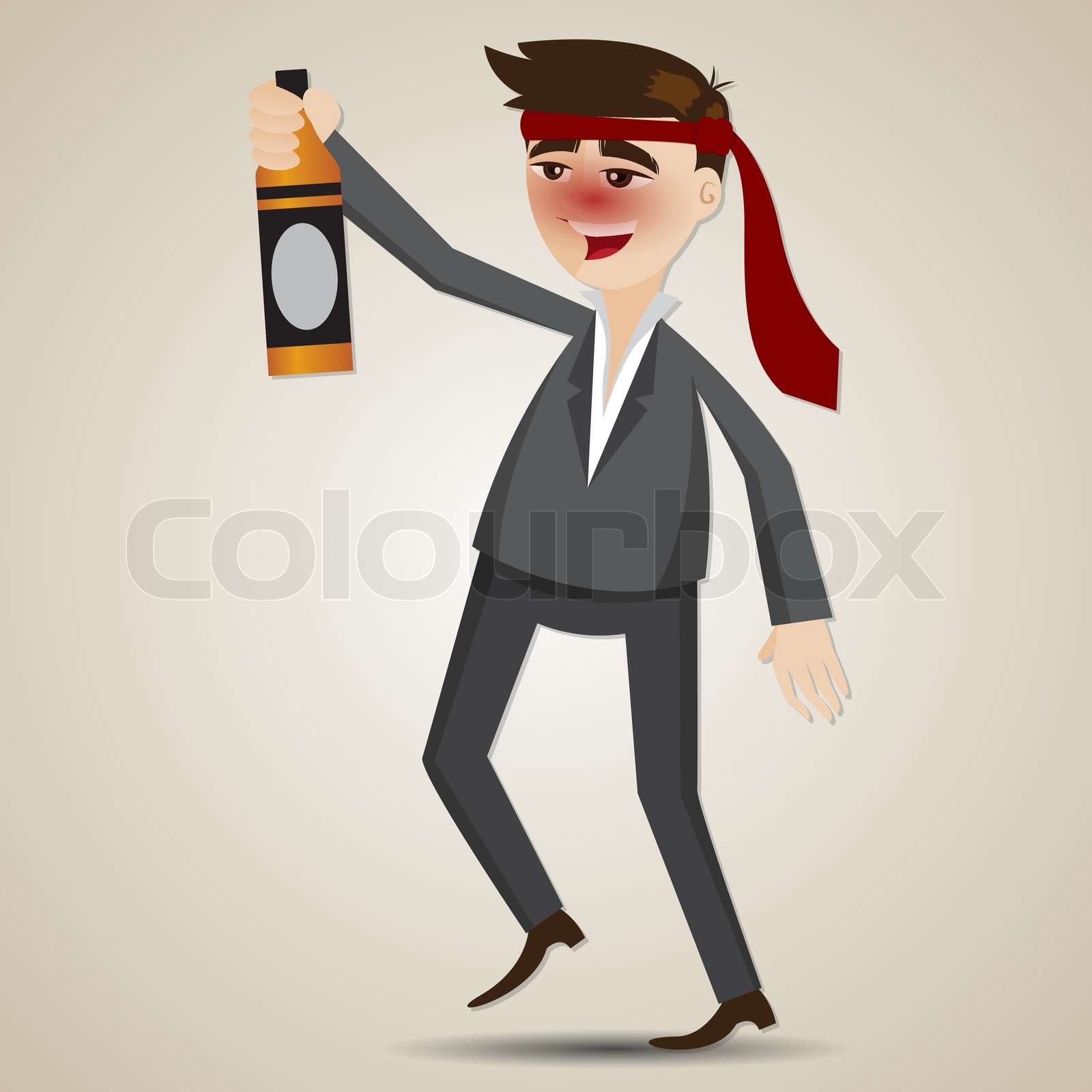cartoon drunk businessman with alcohol bottle | Stock vector | Colourbox
