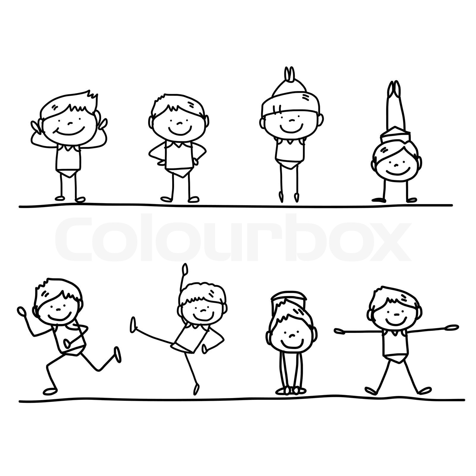hand drawing cartoon character happy kids | Stock vector | Colourbox