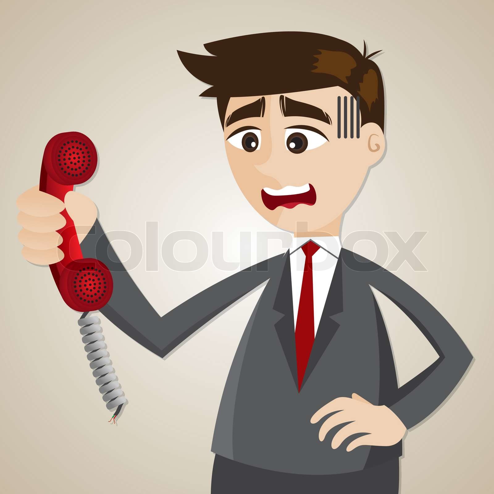 cartoon businessman with broken telephone | Stock vector | Colourbox