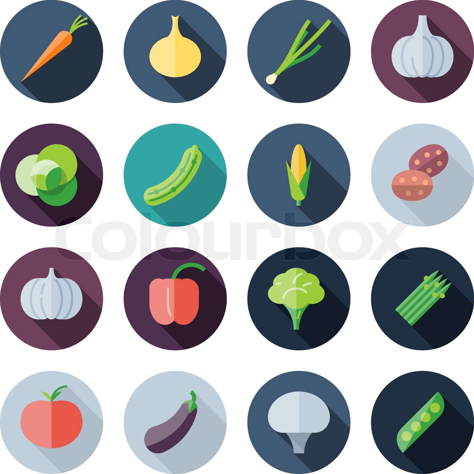 Flat Design Icons For Vegetables | Stock vector | Colourbox