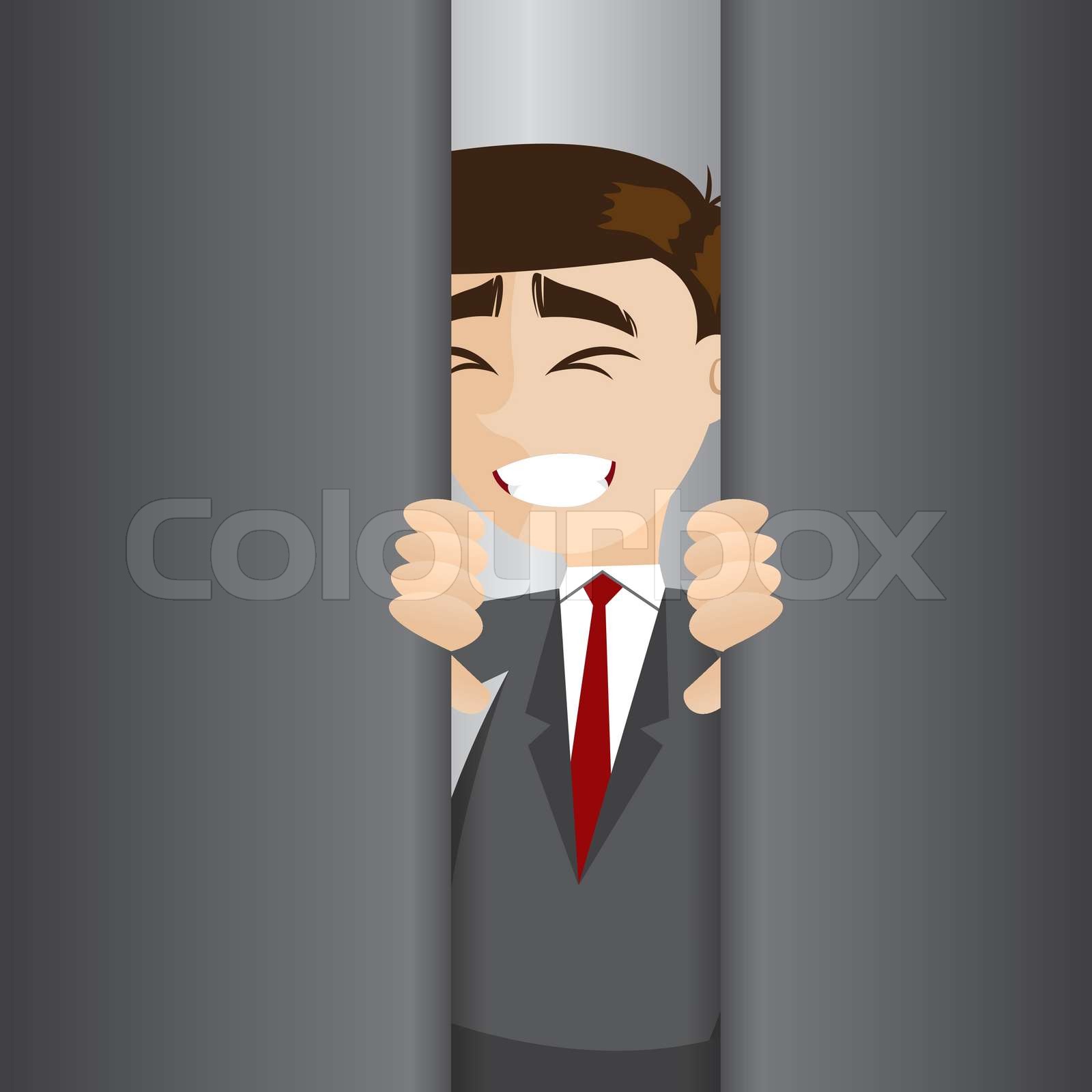 cartoon businessman tried to open elevator door | Stock vector | Colourbox