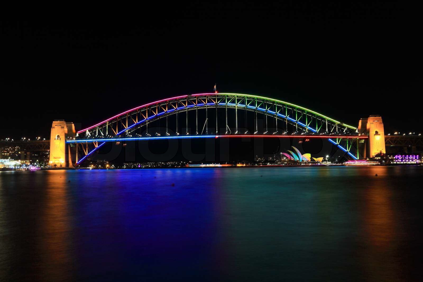 Sydney Harbour Bridge outlined in vivid colour | Stock image | Colourbox