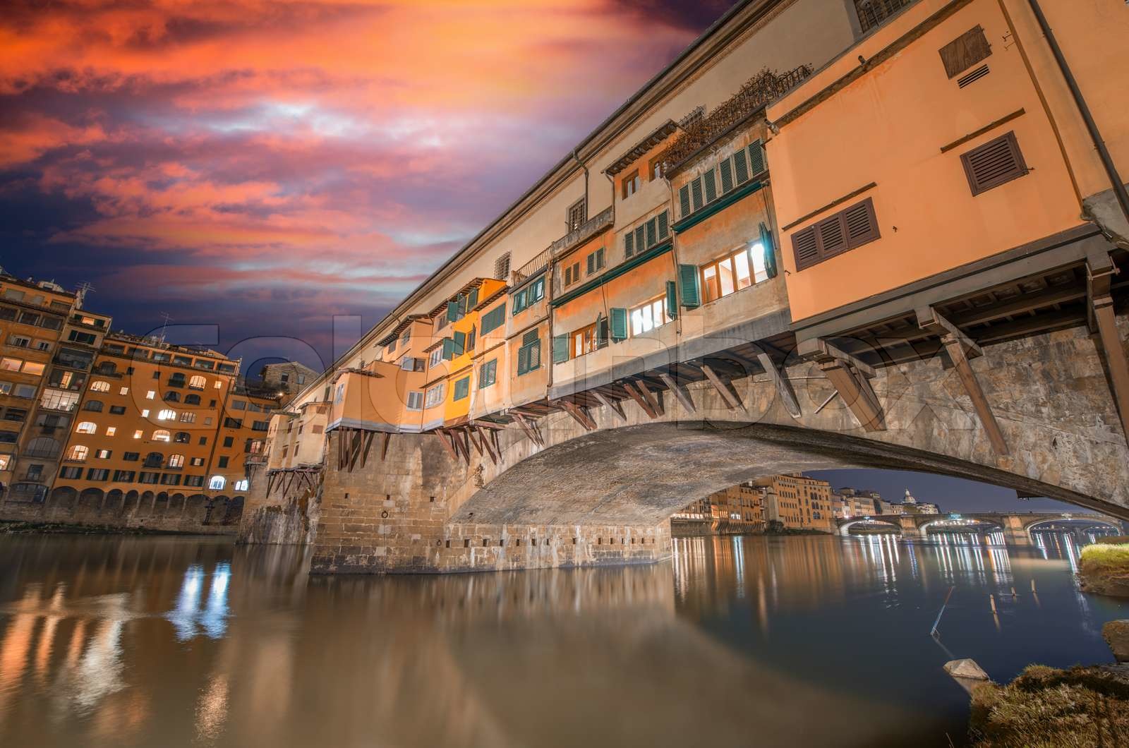 Sunset colors of Florence Old Bridge. Firenze, Ponte Vecchio | Stock ...