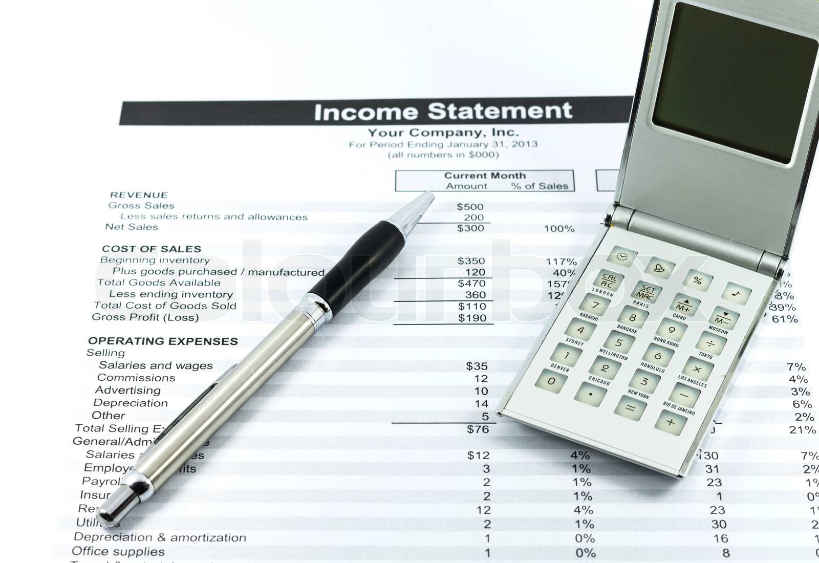 income statement report | Stock image | Colourbox