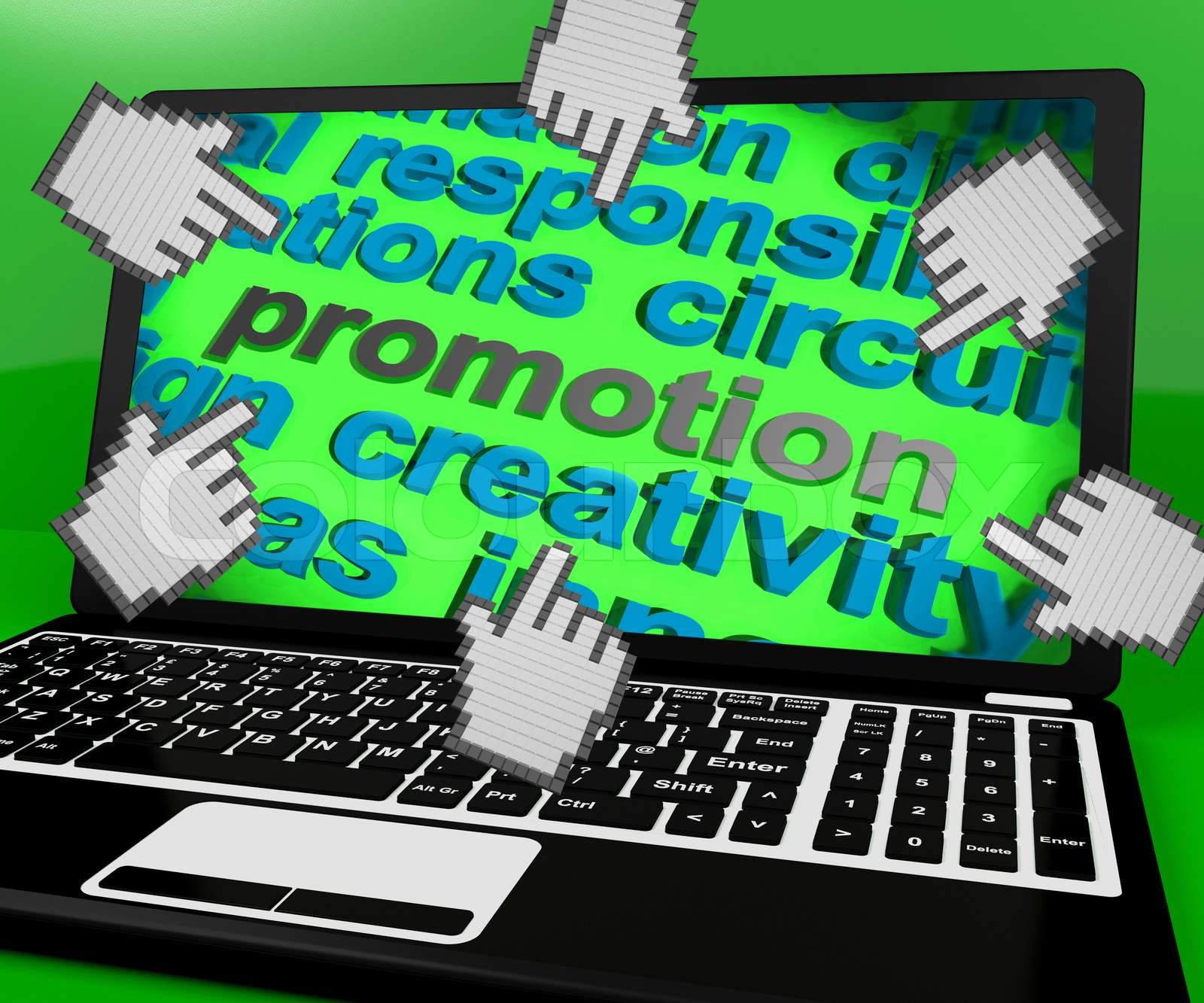 Promotion Laptop Screen Shows Marketing Campaign Or Promo | Stock image ...