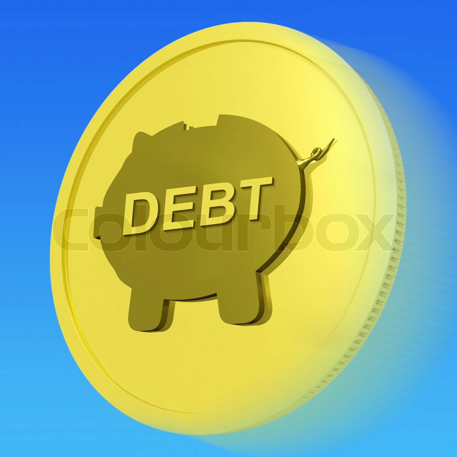 Schulden Gold Münze bedeutet Geld geliehen und geschuldeten | Stock ...