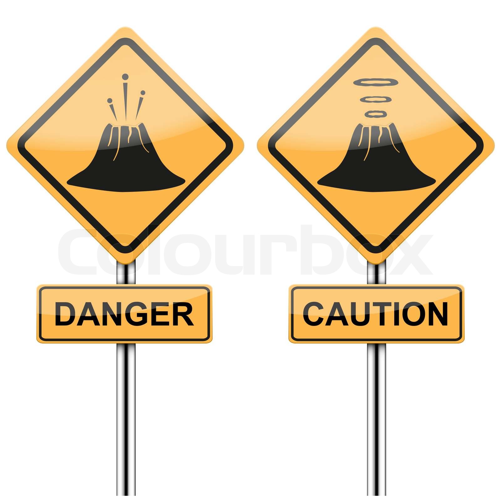 Warning road signs about the dangers of volcano | Stock image | Colourbox