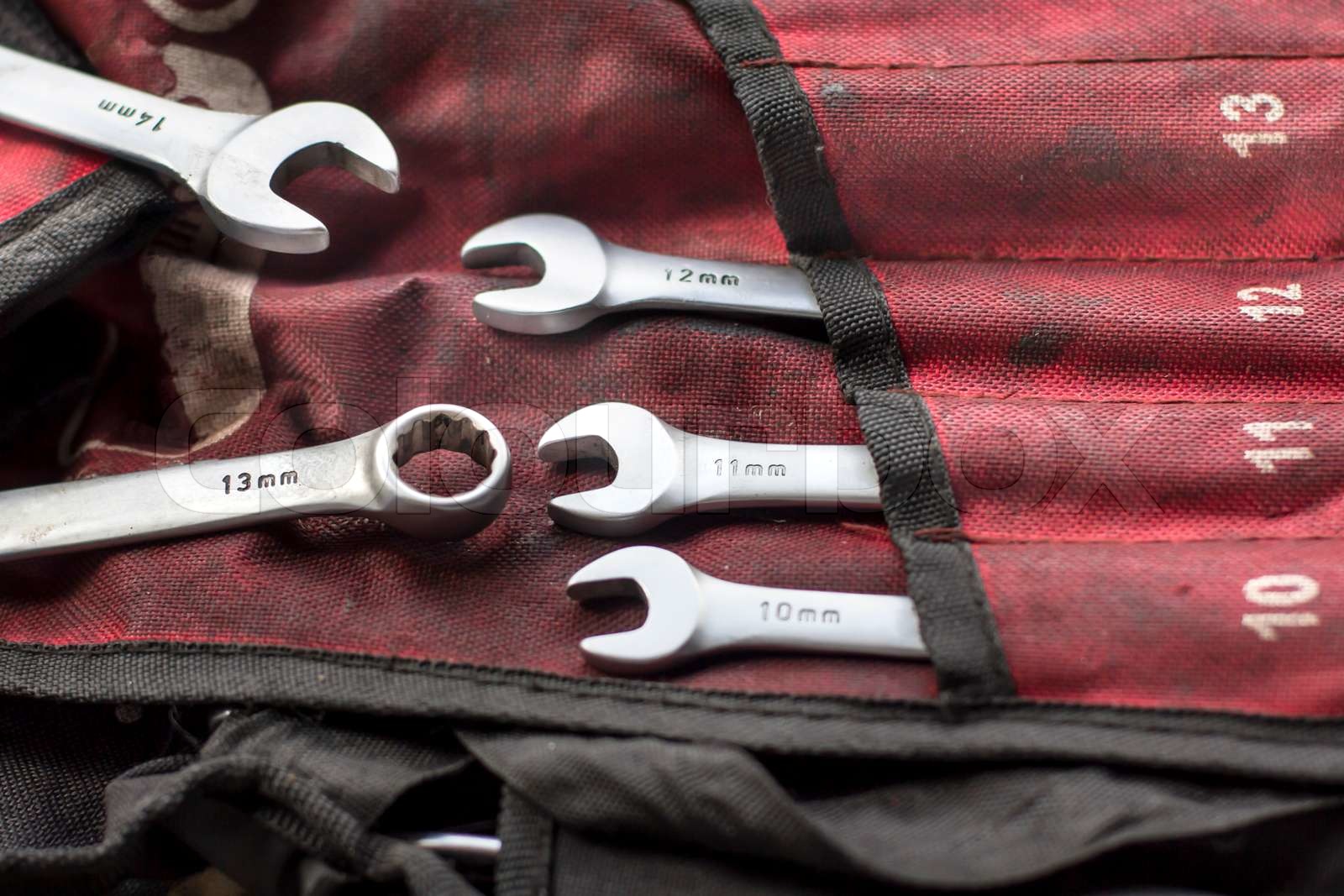 spanner tools in garage | Stock image | Colourbox