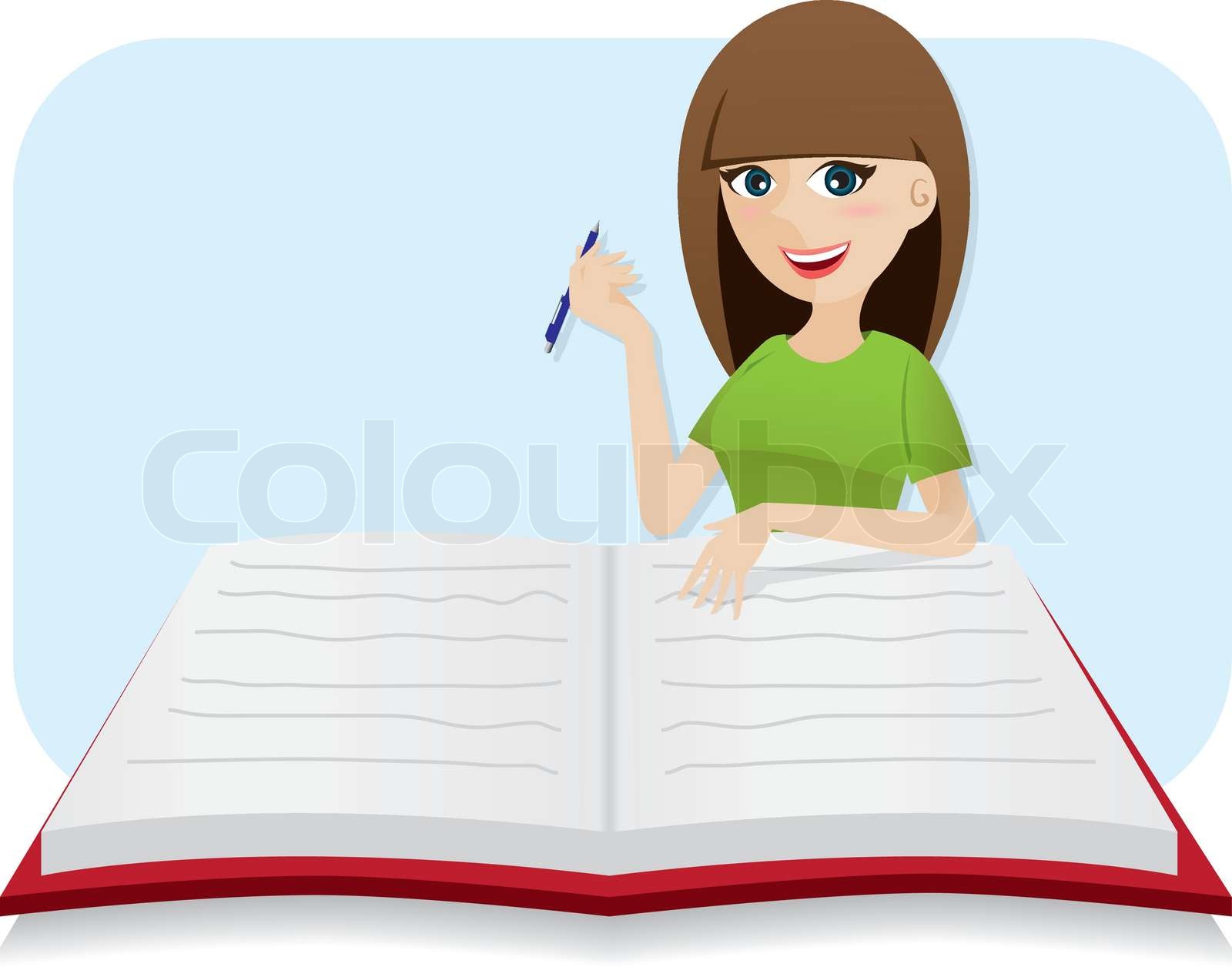 Cartoon kluges Mädchen große Tagebuch schreiben | Stock-Vektor | Colourbox