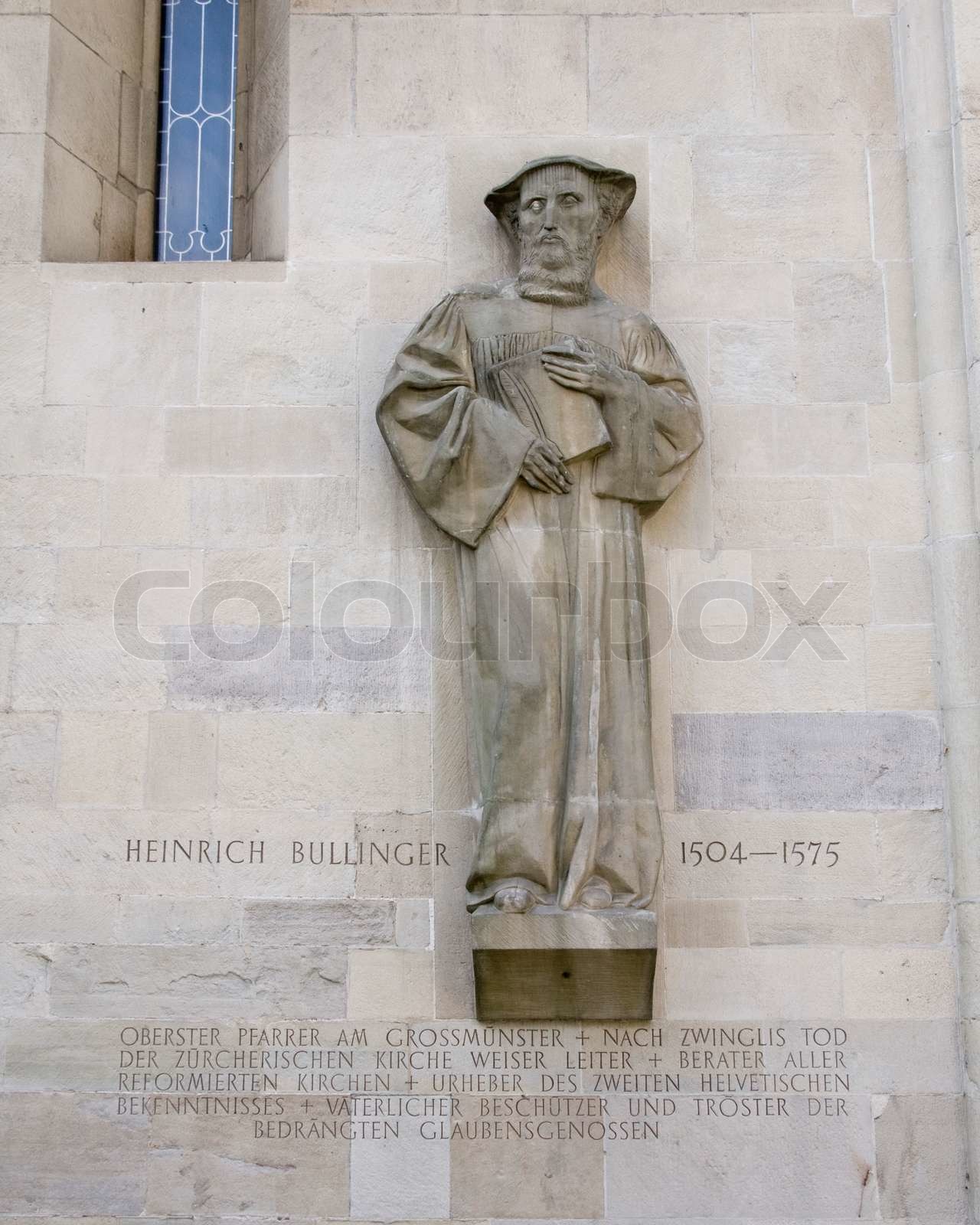 Heinrich Bullinger statue on a wall | Stock image | Colourbox