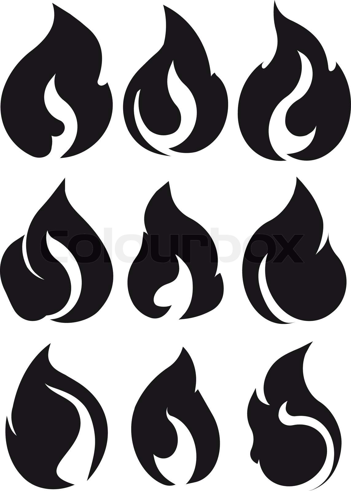 Set of 9 black fires for design or tattoo | Stock vector | Colourbox
