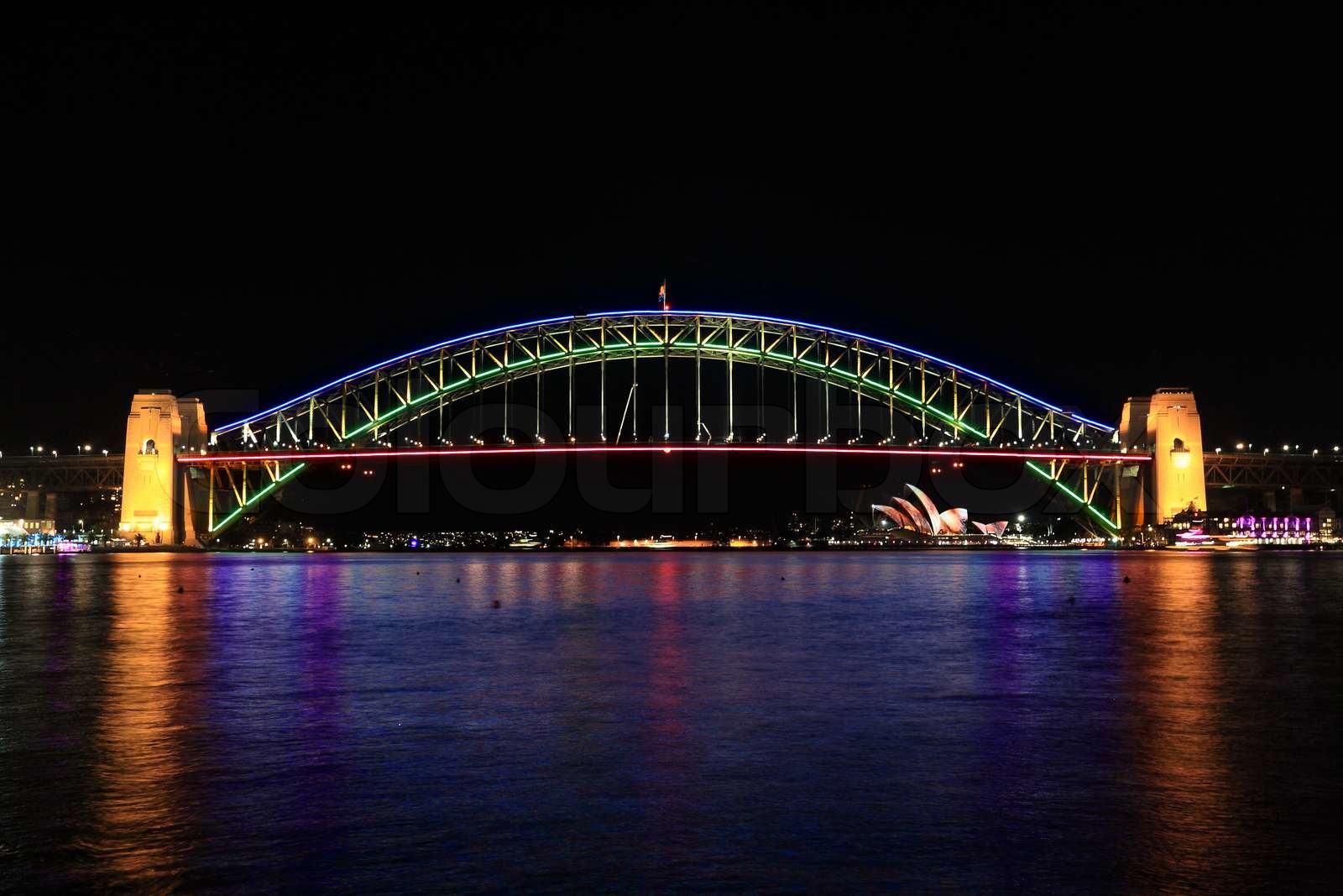 Sydney Harbour Bridge glows in beautiful colours | Stock image | Colourbox