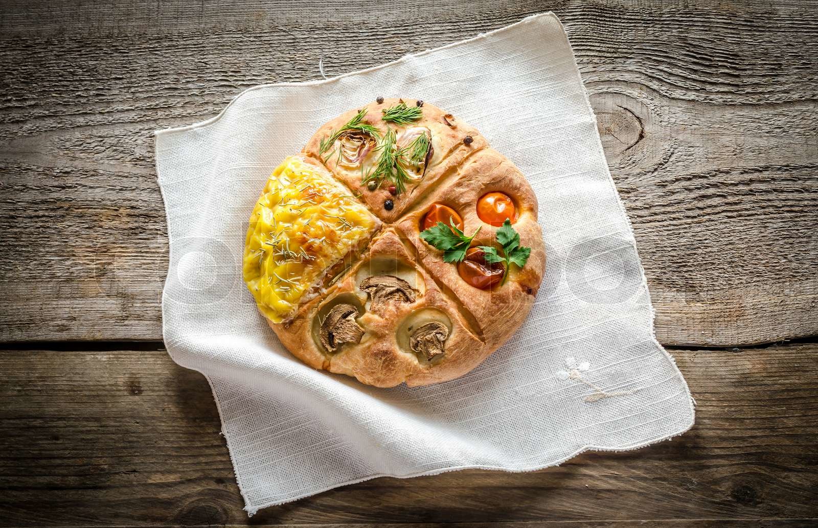 Homemade Four-Section Focaccia | Stock image | Colourbox