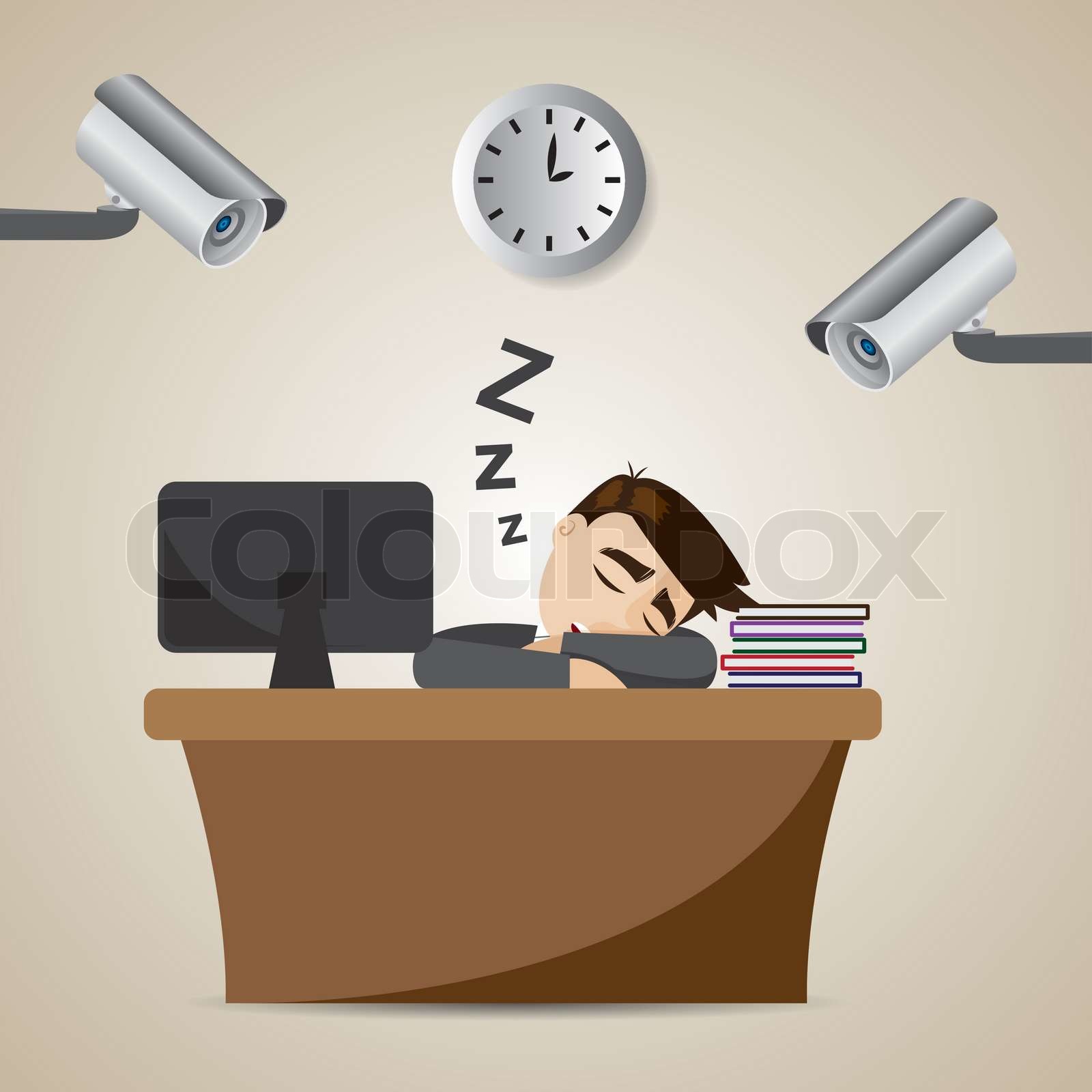 cartoon businessman sleeping at working time with CCTV | Stock vector ...