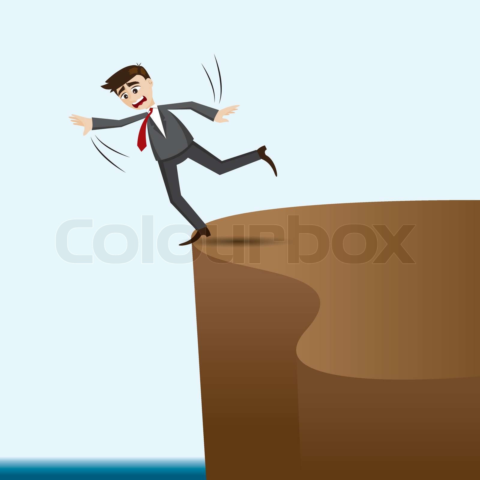 cartoon businessman risky on cliff | Stock vector | Colourbox