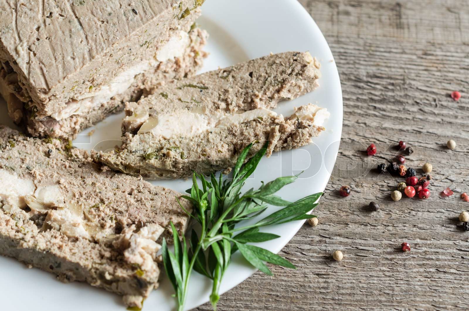 Chicken liver terrine with turkey breast and mushrooms | Stock image ...