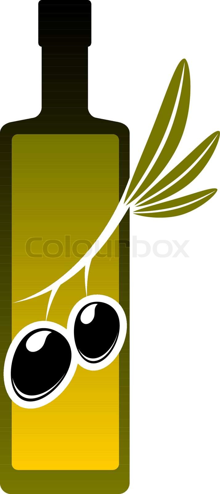 Bottle of olive oil with fresh olives icon | Stock vector | Colourbox