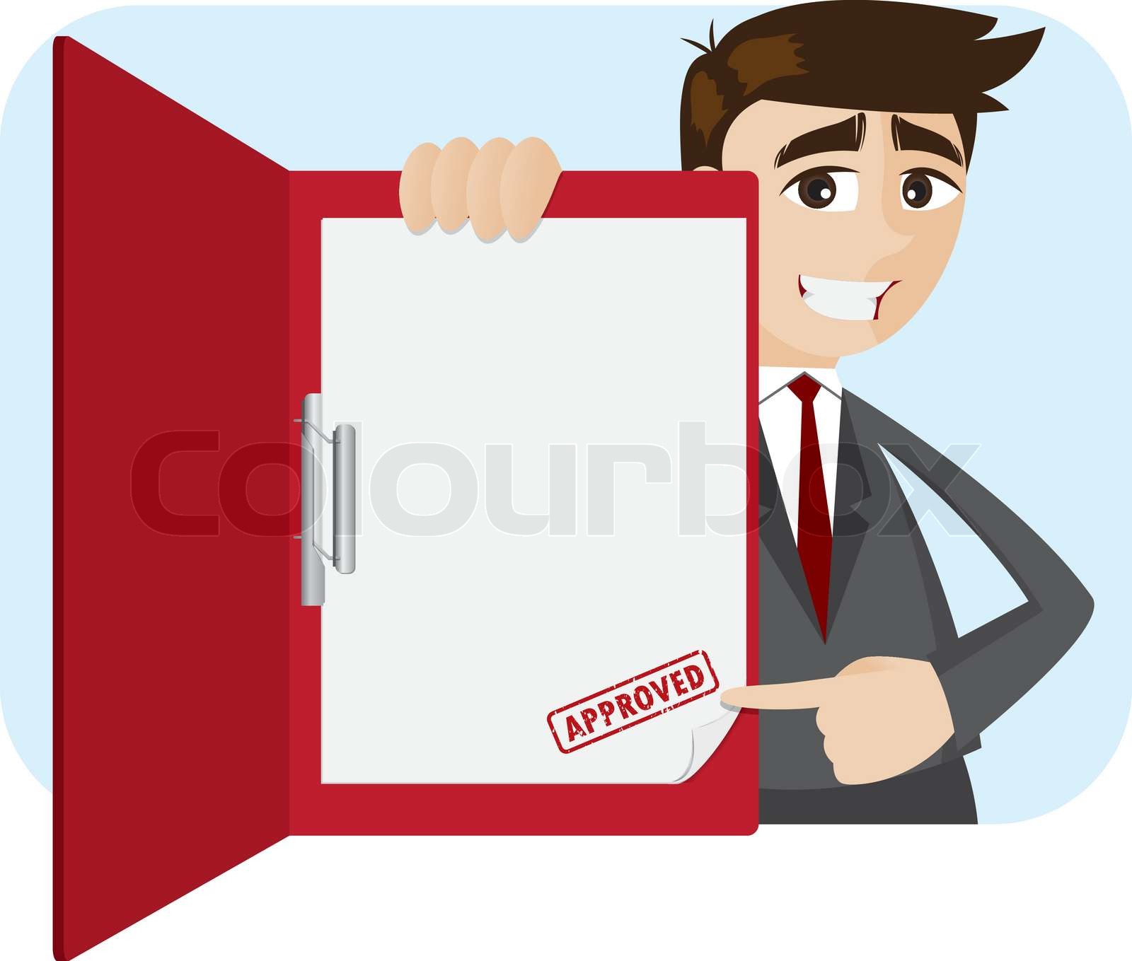 cartoon businessman showing approved document in folder | Stock vector ...