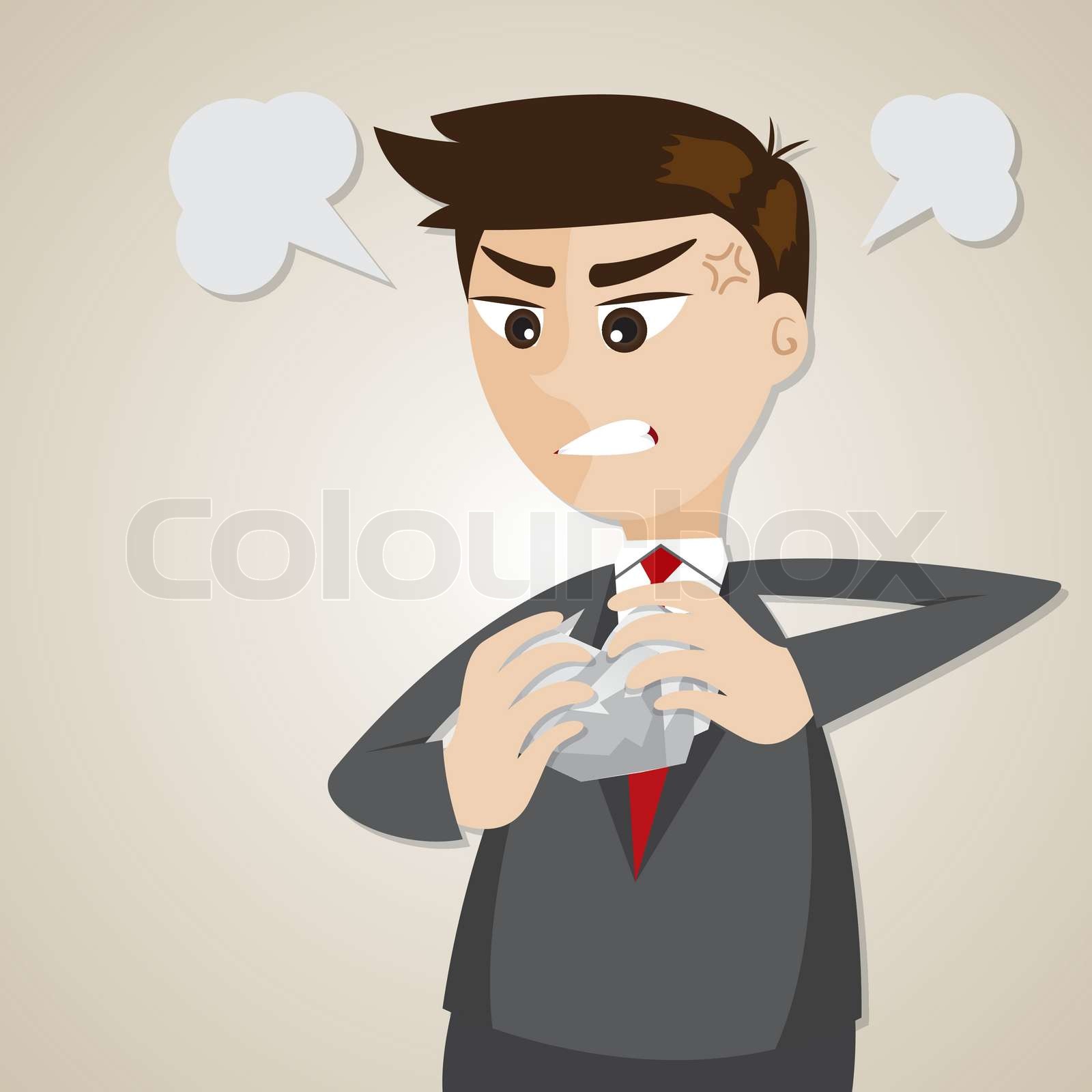 cartoon angry businessman crumpling paper | Stock vector | Colourbox